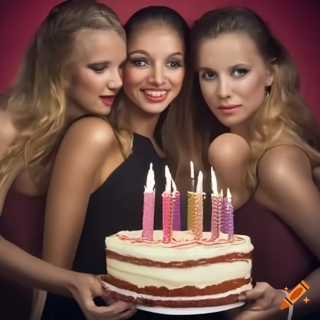 Beautiful models with birthday cake on Craiyon