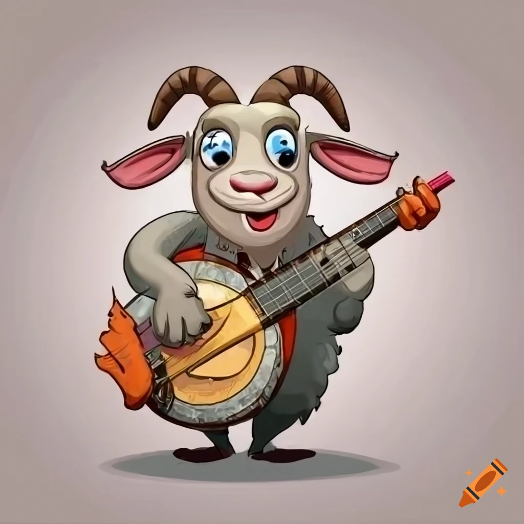 Funny cartoon goat playing a banjo on Craiyon