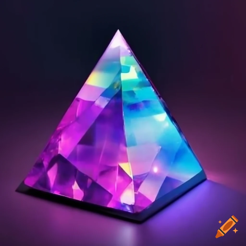 Colorful shiny infinity crystal shaped as a pyramid on Craiyon
