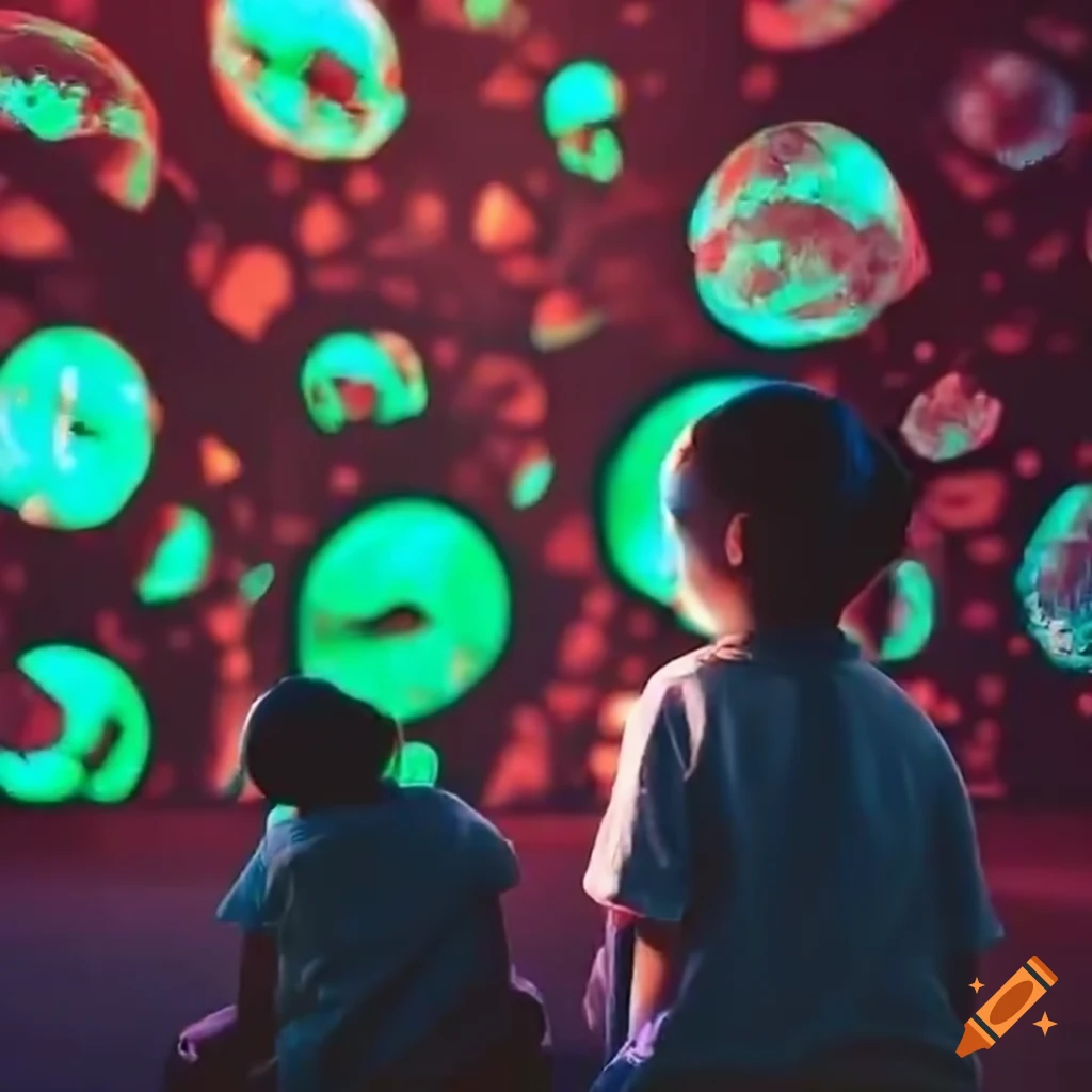 Children watching a projection plant video in a classroom on Craiyon