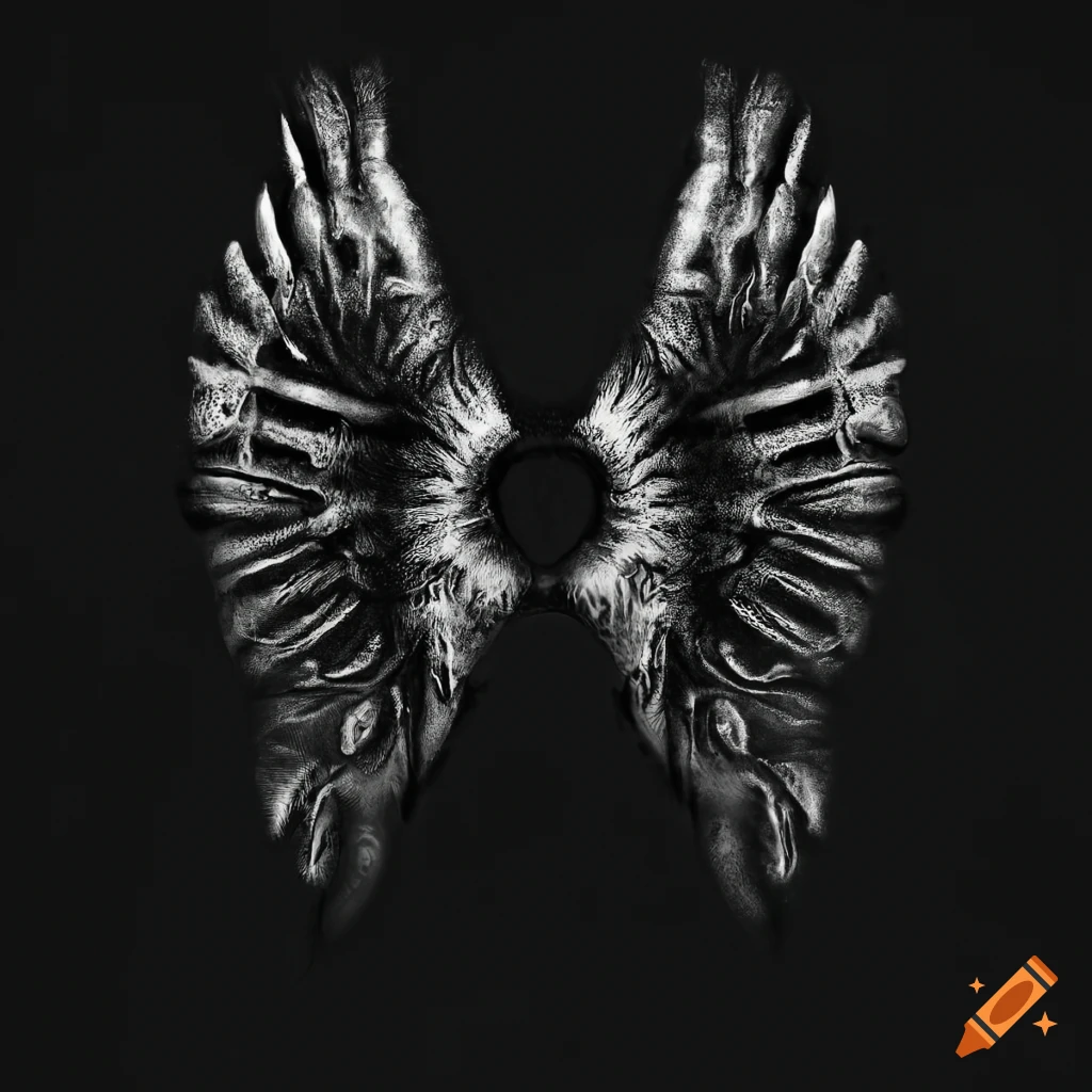 Black hand print wings around a center eye on white background inspired ...