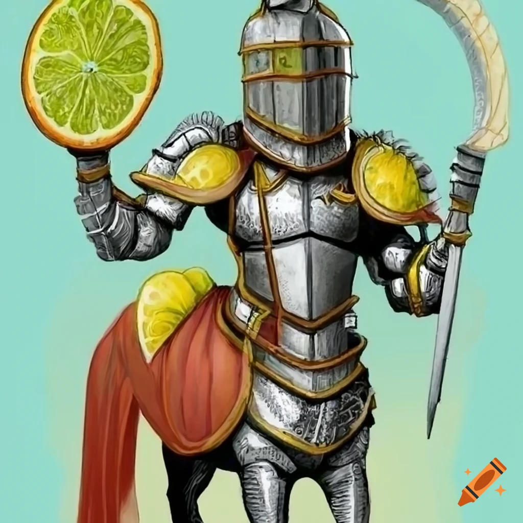 Highly detailed centaur knight in lemon-themed armor on Craiyon