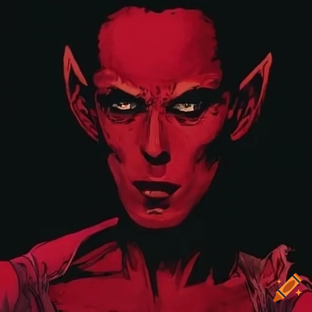 Young peter murphy as the devil in a comic book portrayal on Craiyon