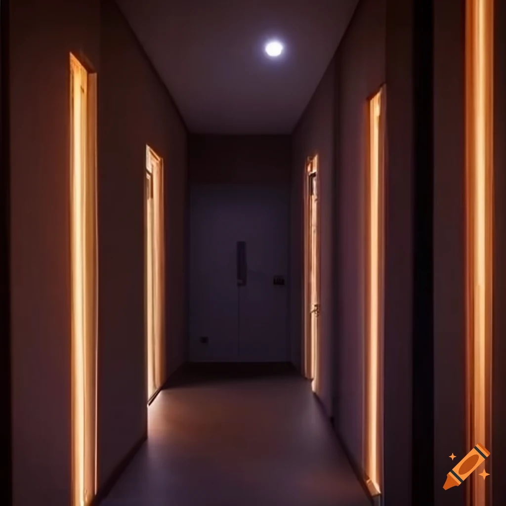 Modern house corridor with warm artificial lighting on Craiyon