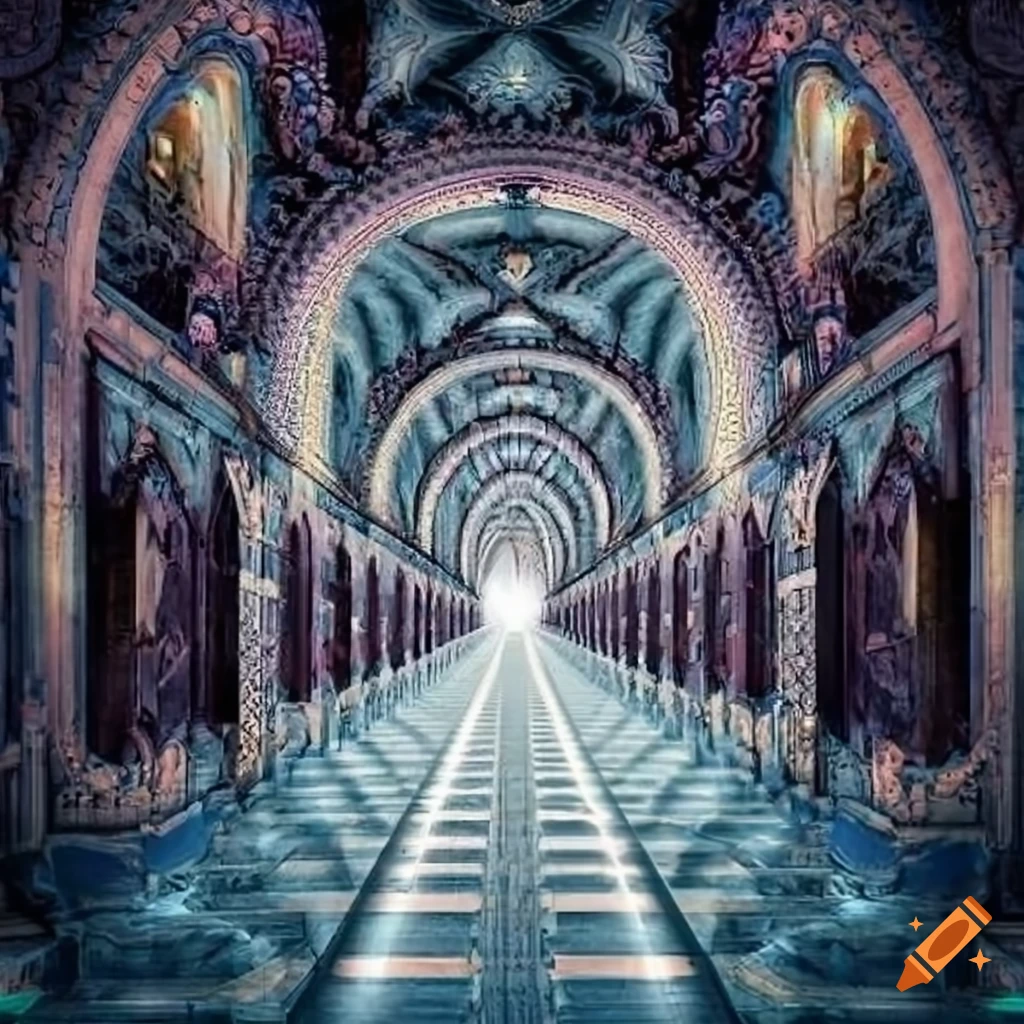 Mirrored fractal roman hallway on Craiyon