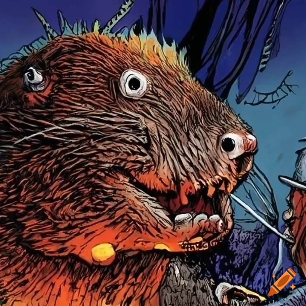 Fire beaver inspired by enki bilal and moebius styles on Craiyon