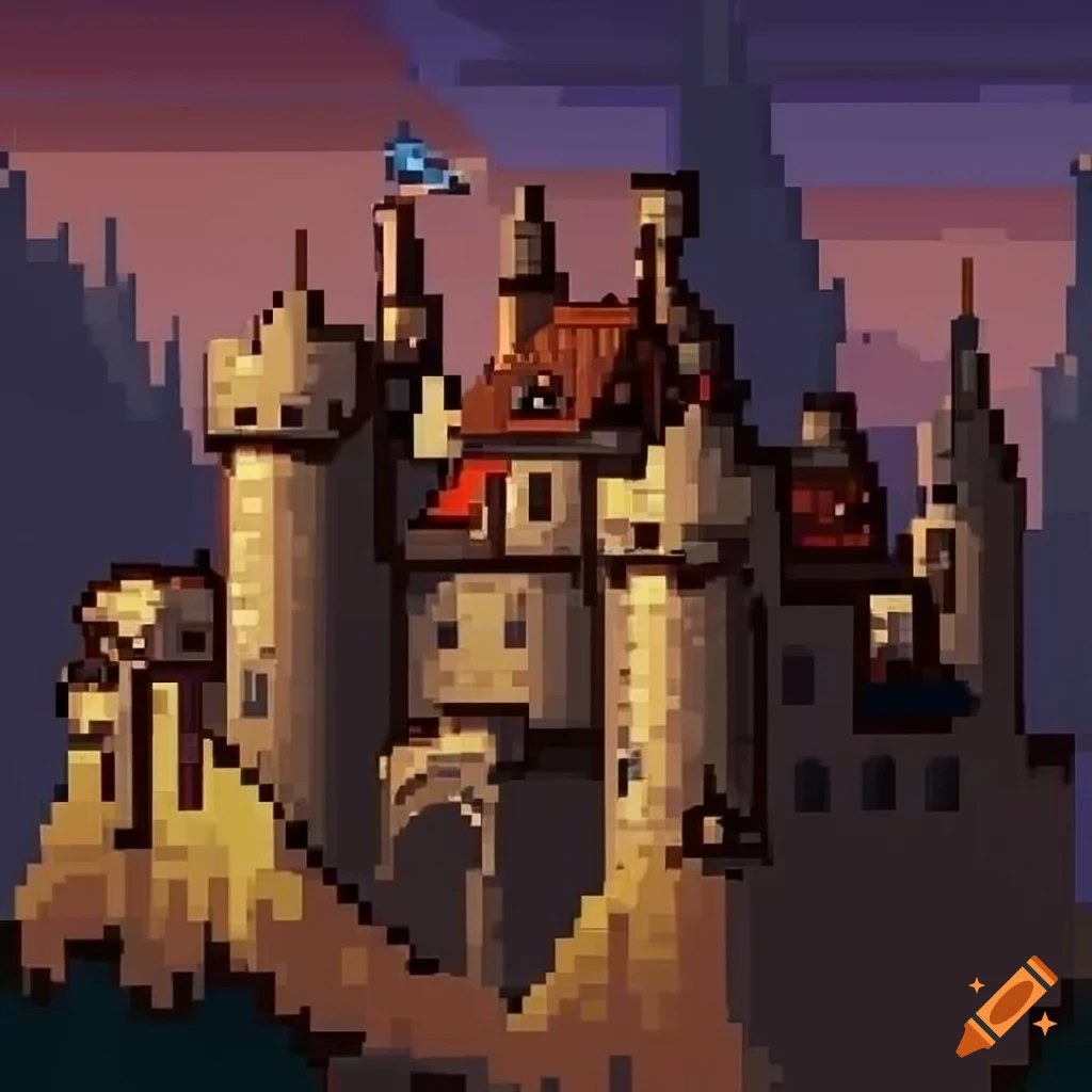 Pixel art of a medieval castle on Craiyon