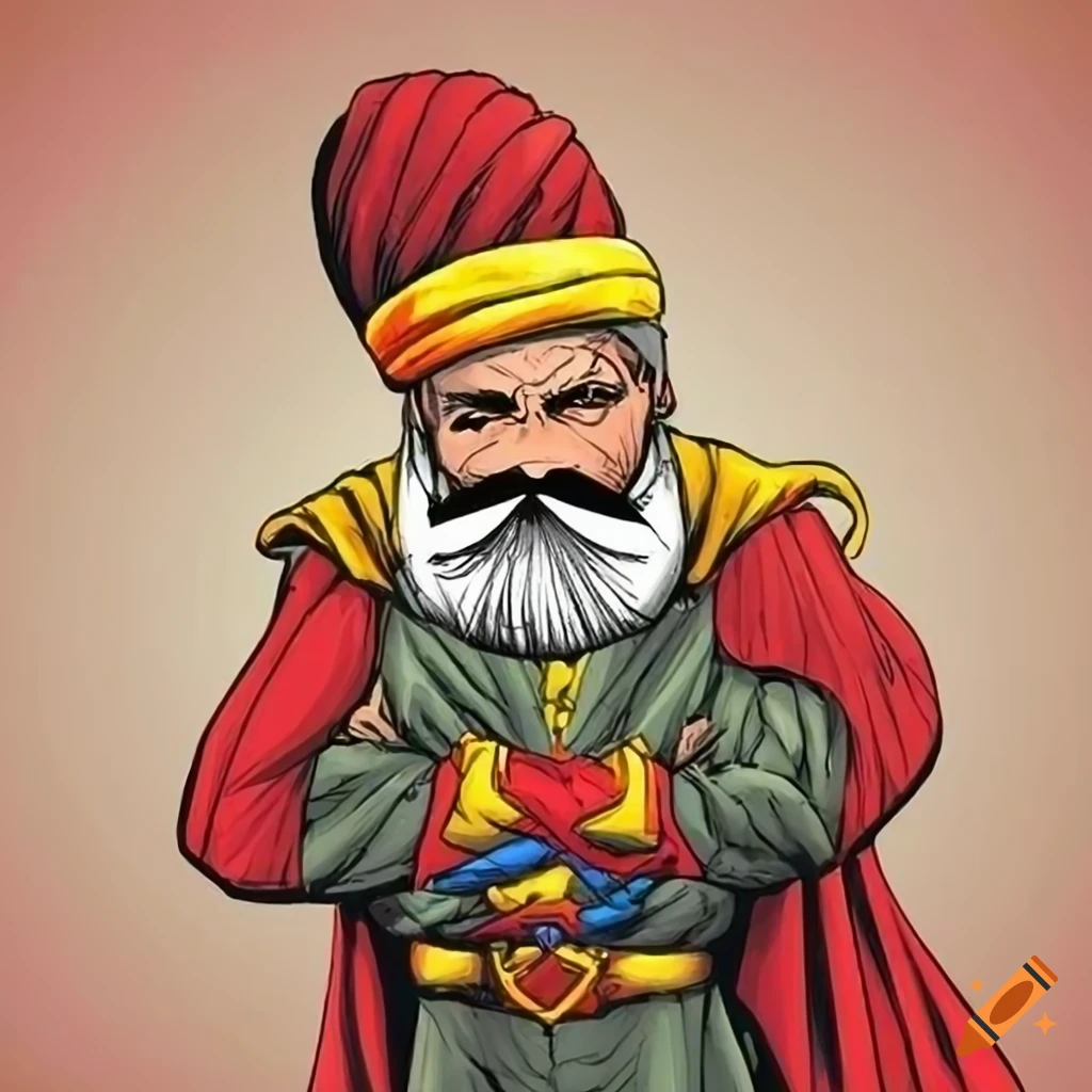 Comic illustration of an Ottoman superhero with a mustache and turban ...
