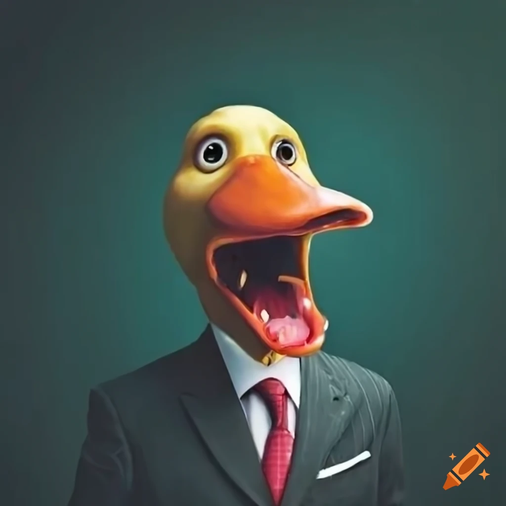 Screaming duck in a suit with a beard on Craiyon