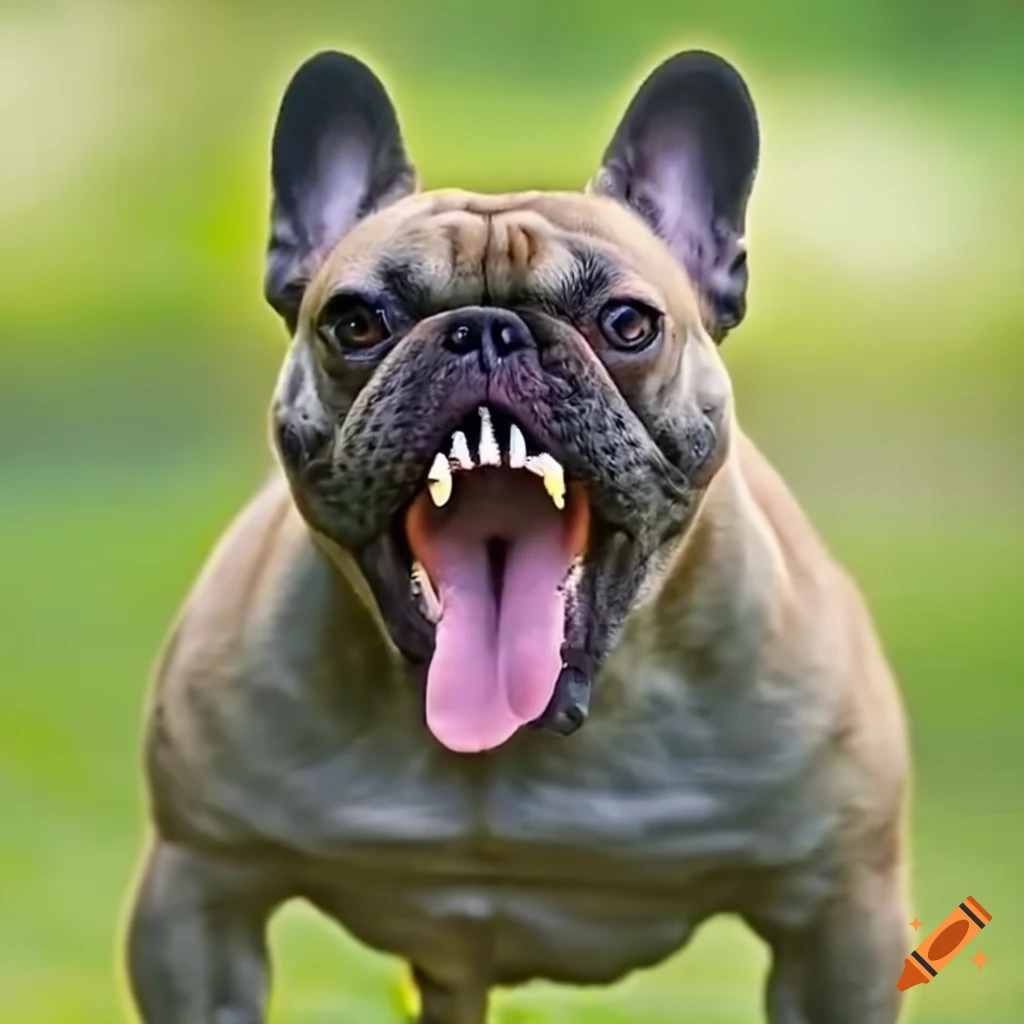 Aggressive french bulldog snarling in a park on Craiyon
