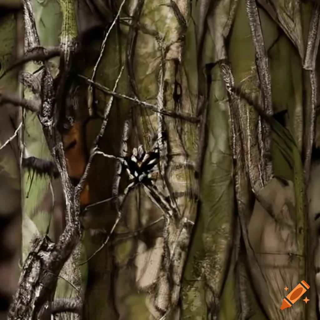 Realistic spiders on Realtree camouflage pattern on Craiyon
