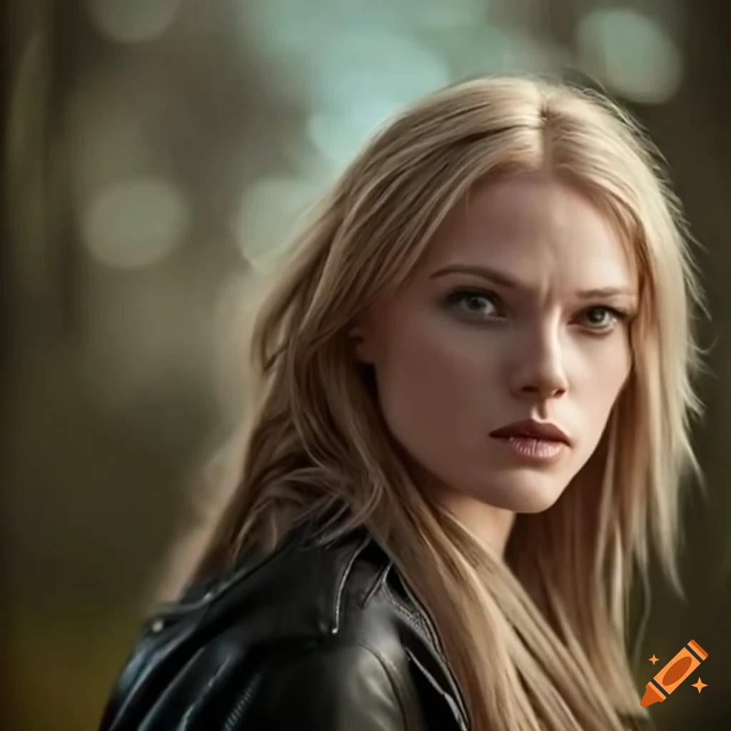 Blonde-haired female sam winchester in a leather jacket on Craiyon