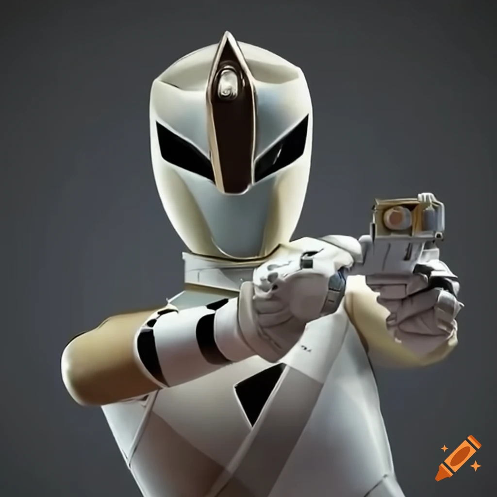 White ranger battling a classic 1950s robot on Craiyon