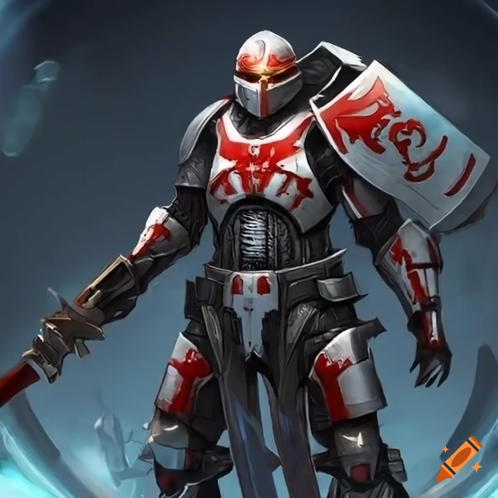 Anime warmaster god in sacred chivalry armor with hammer and shield on ...