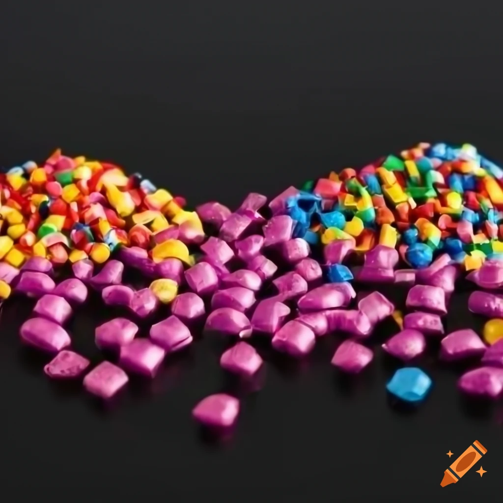 Colorful plastic pellets on black background on Craiyon