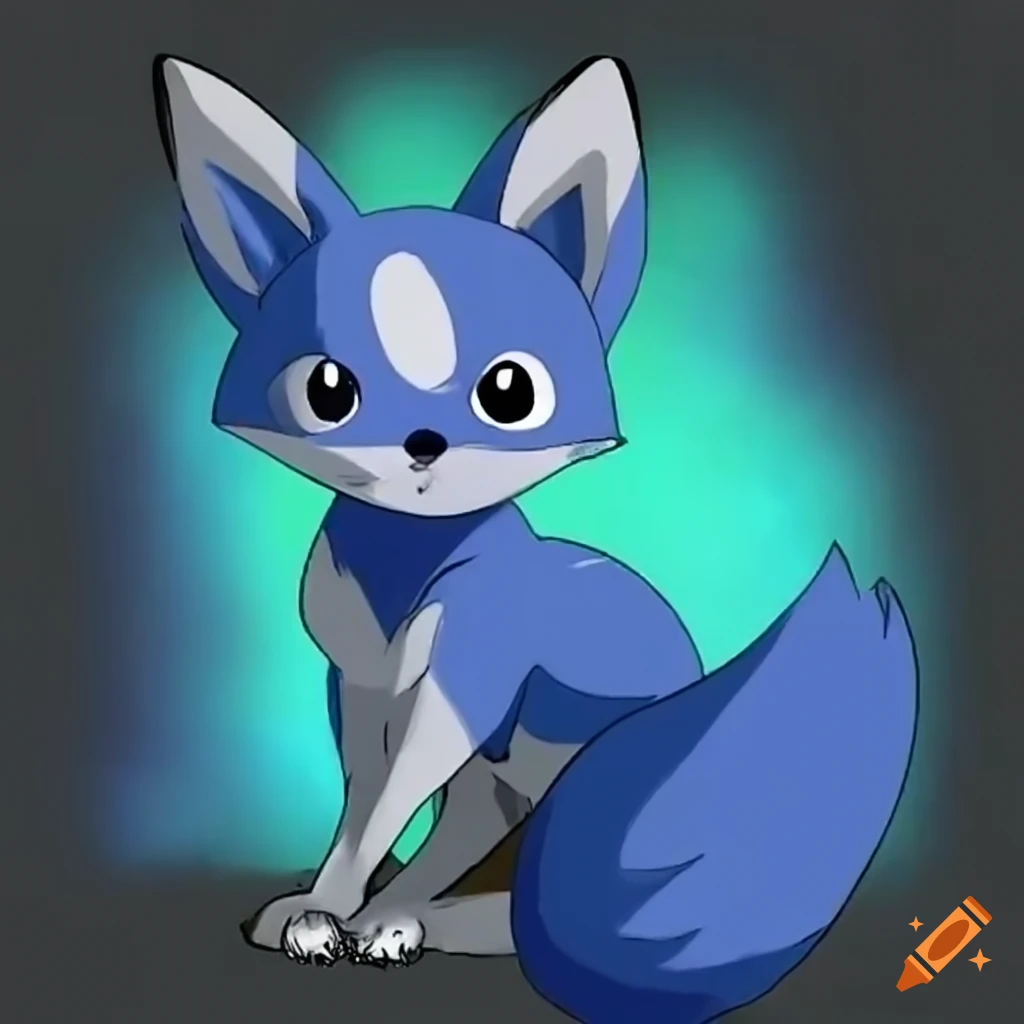 Baby blue fox with aura around its tail resembling a pokémon on Craiyon