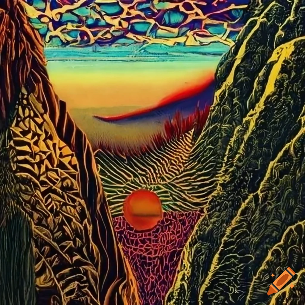 4k trippy mountain landscape with hawks in a surrealistic sci-fi style ...