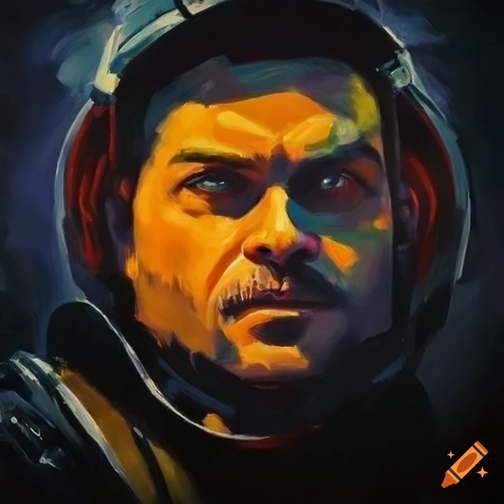 Epic and humorous sci-fi artwork with strong characters in oil painting ...