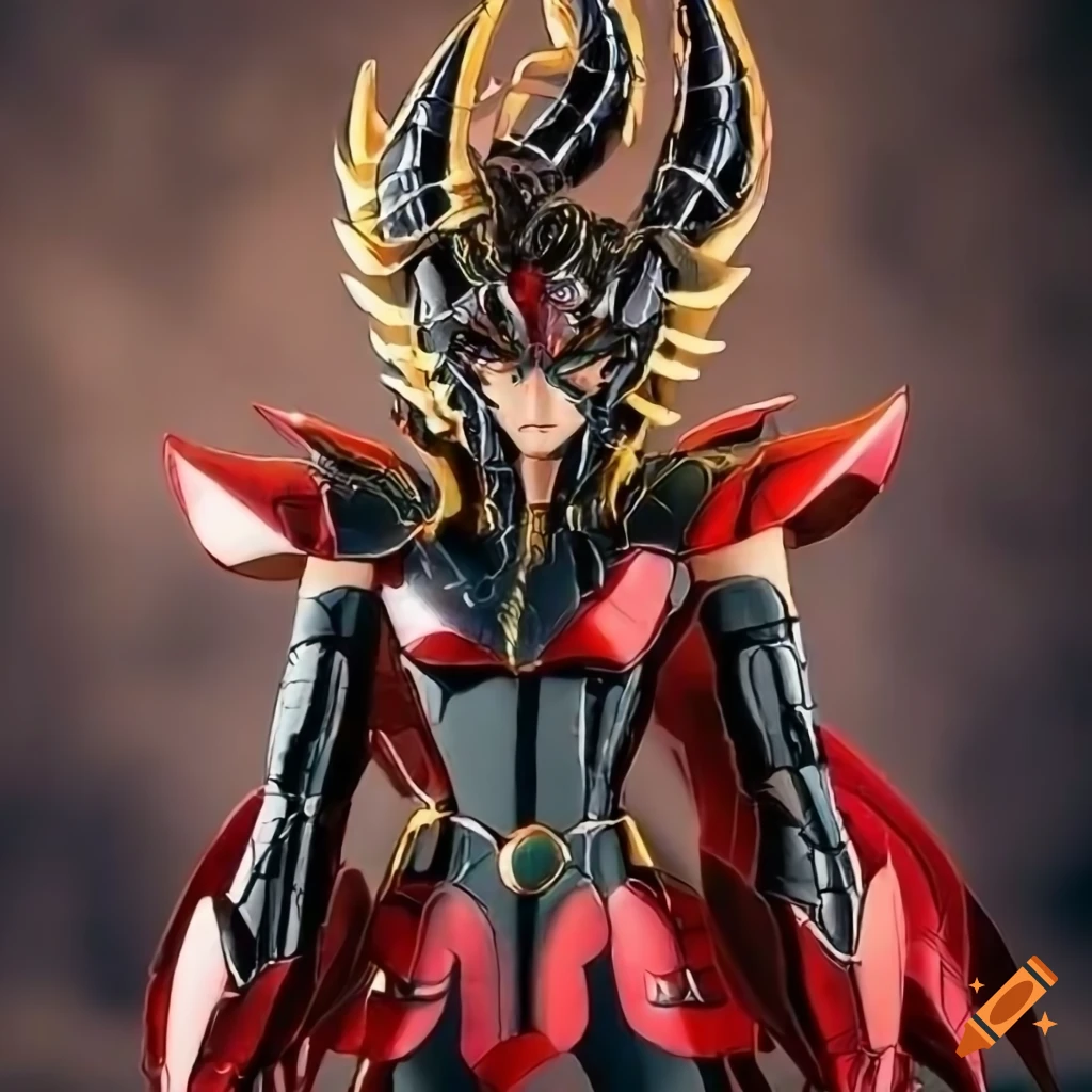 Art of Saint Seiya scorpion with black armor and red clothes on Craiyon