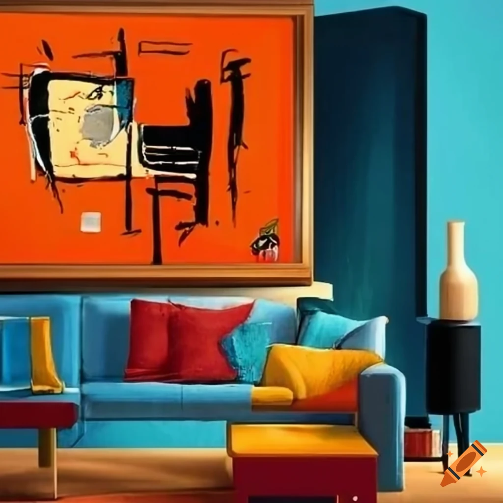 Abstract expressionism art by Basquiat in a modern interior setting on ...