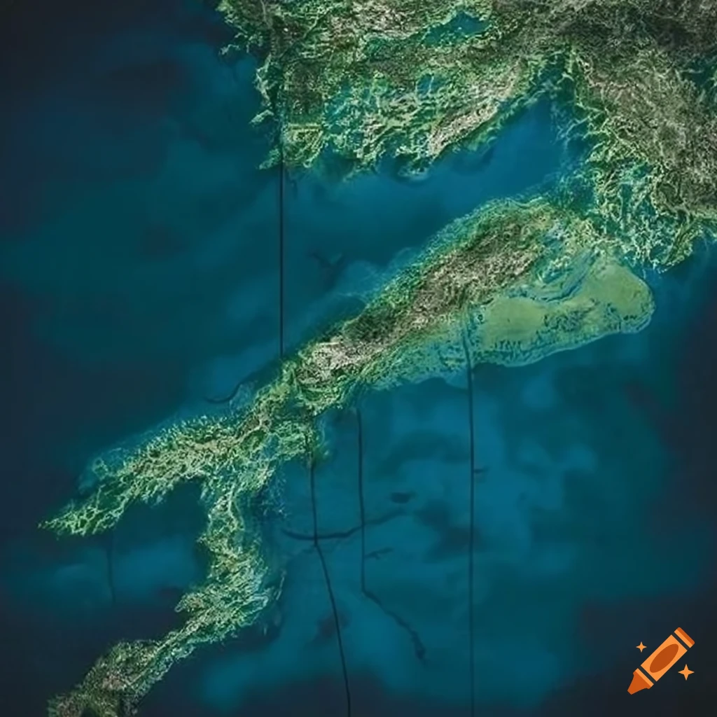 Detailed topographic map of coastal waters with safe shipping route on ...