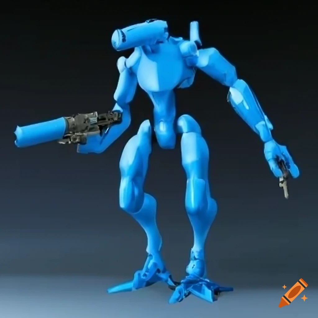 Blue humanoid war machine with wing-like protrusions on Craiyon