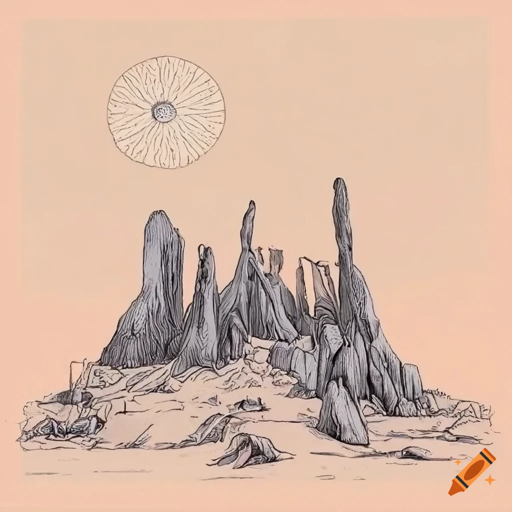 Intricate moebius painting of eerie desert sculptures and barren ...