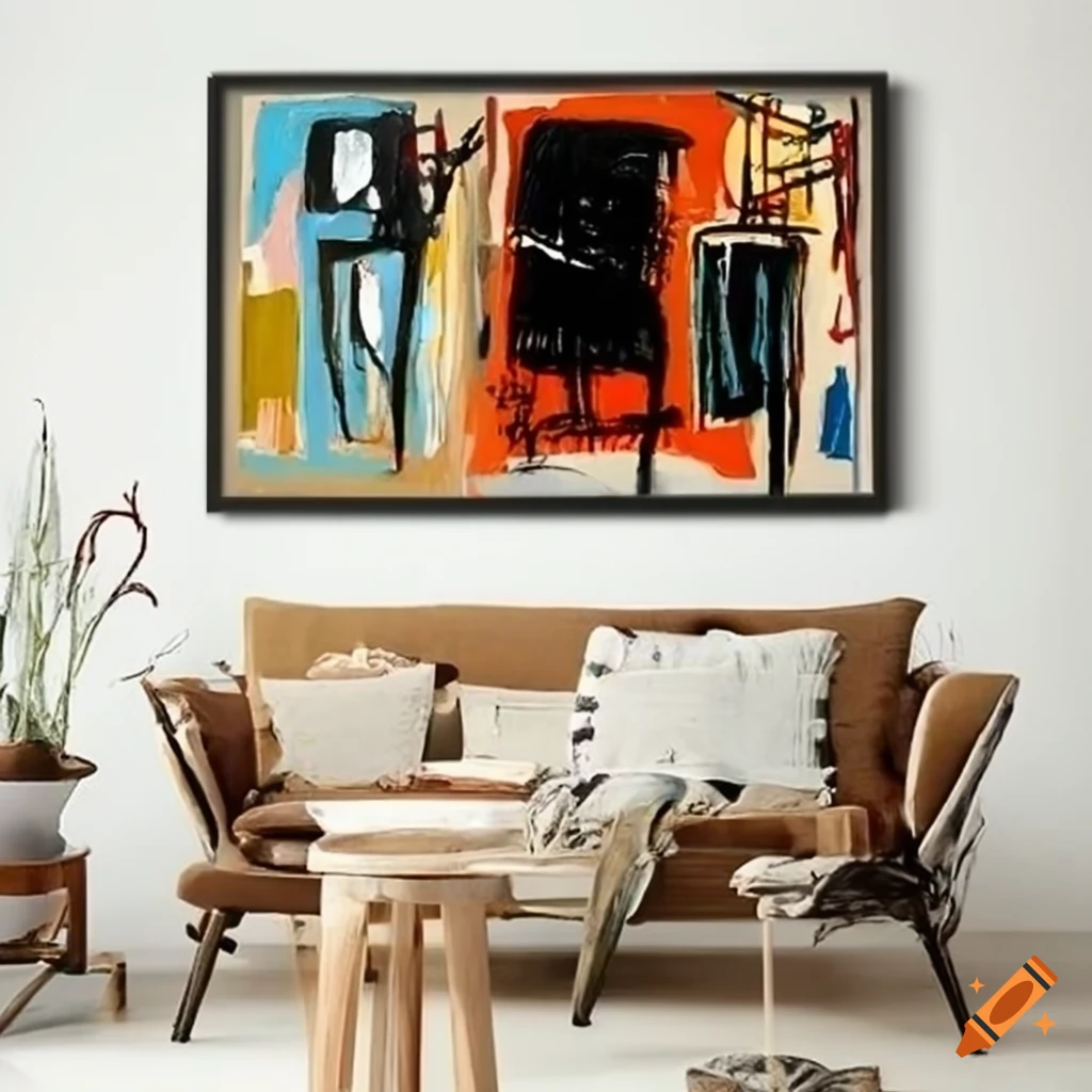 Framed abstract expressionism art in a modern interior inspired by ...