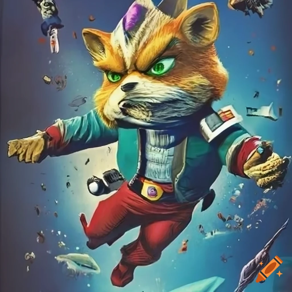 Vintage poster of Star Fox with action-packed design on Craiyon
