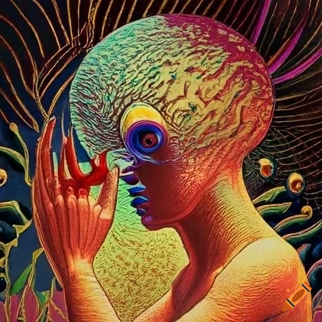 Droid beings in mathematical and lucid realms with unique structures in art nouveau ...