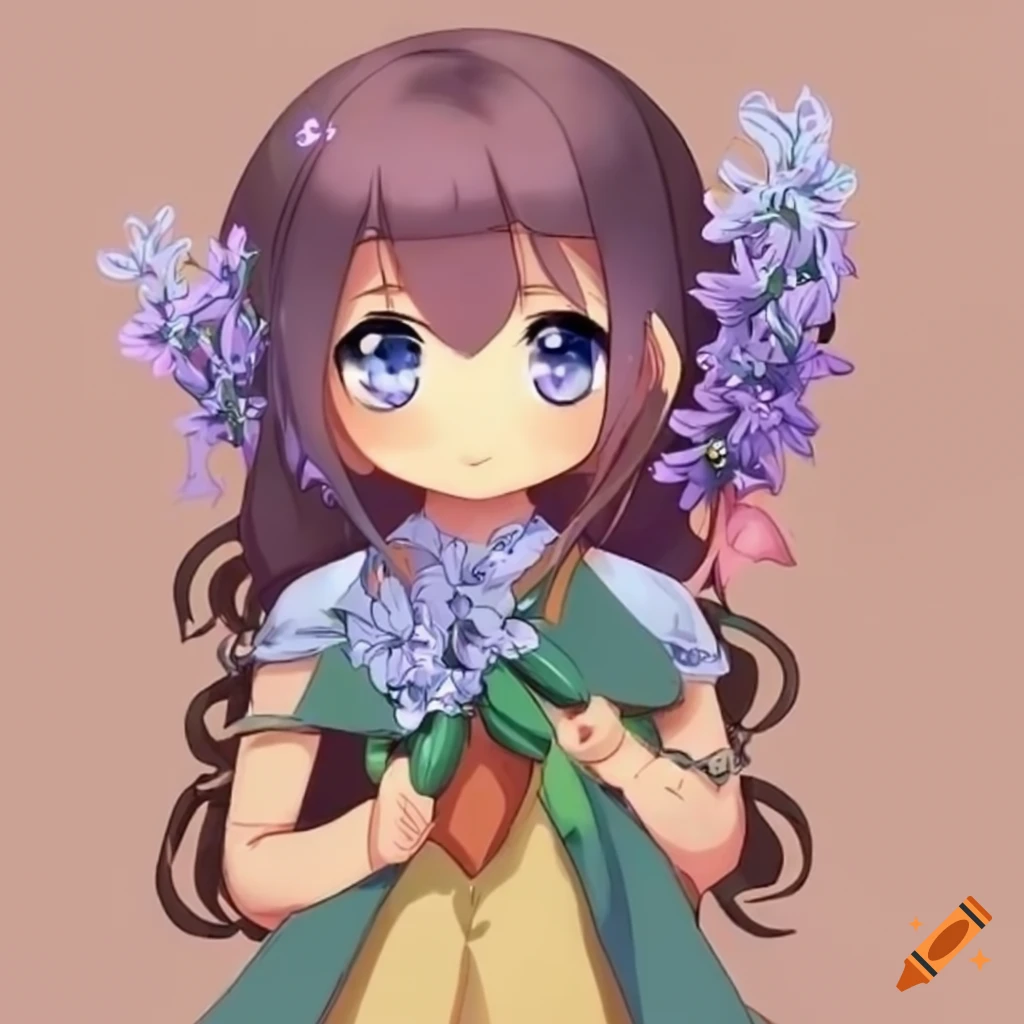 Anime chibi platypus girl with hyacinth flowers on Craiyon