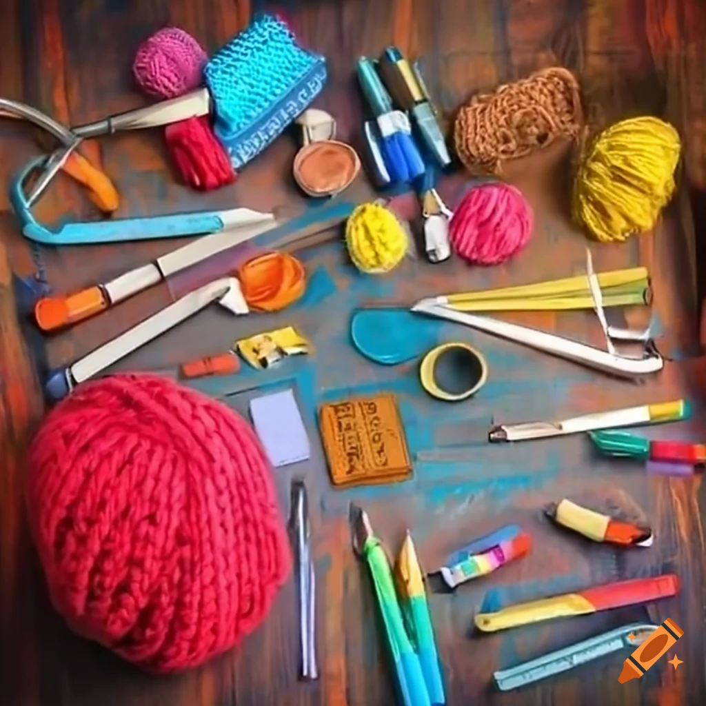 Knitting tools and supplies for projects on Craiyon