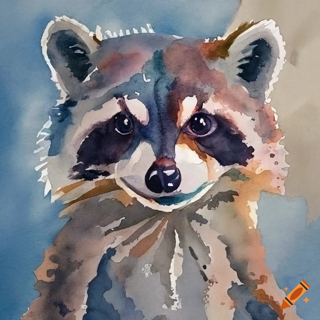 Cute watercolor raccoon on Craiyon