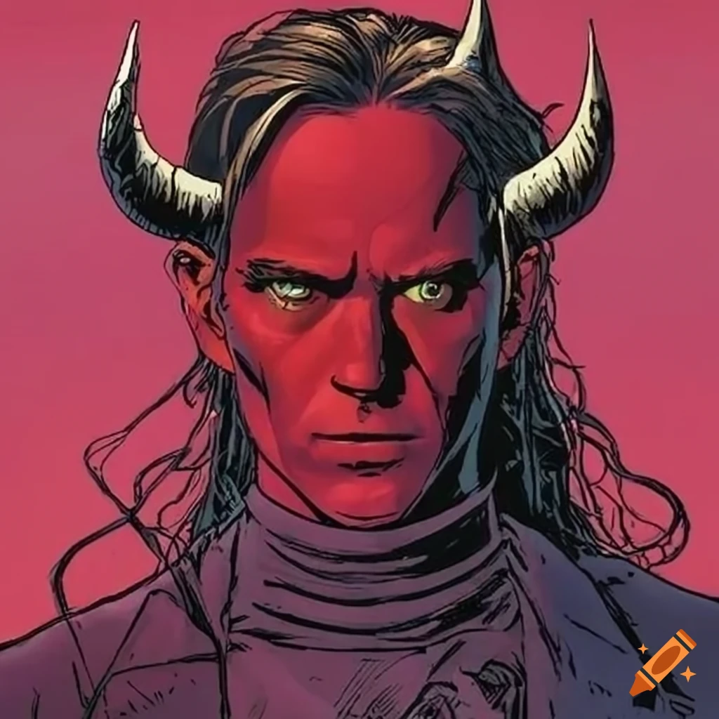 Young peter murphy as the devil in a comic book portrayal on Craiyon