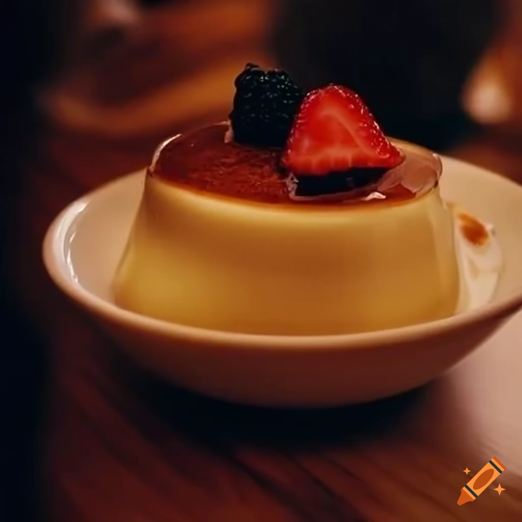 Cute pudding on a cafe table on Craiyon