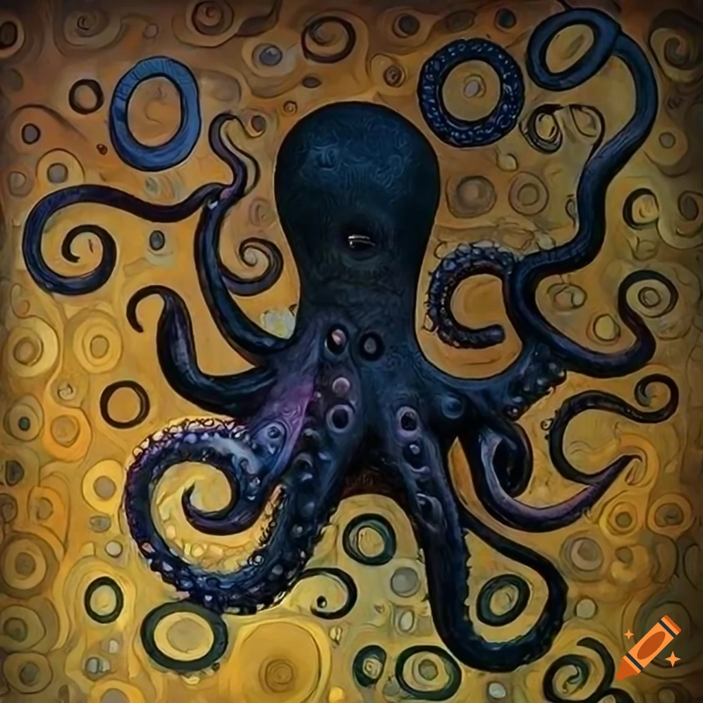 Detailed black octopus inspired by gustav klimt's style on Craiyon