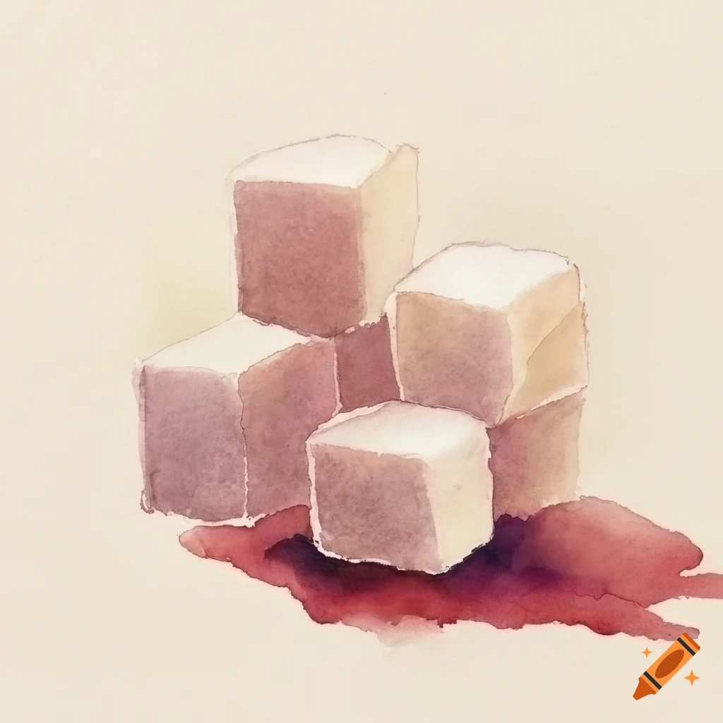 Sugar cubes in a watercolor painting on Craiyon