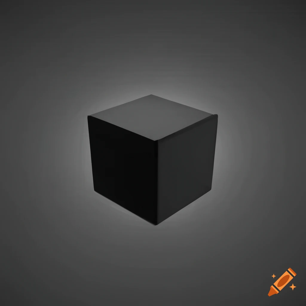 Symmetrical 3D black cube in a white room at macro scale on Craiyon