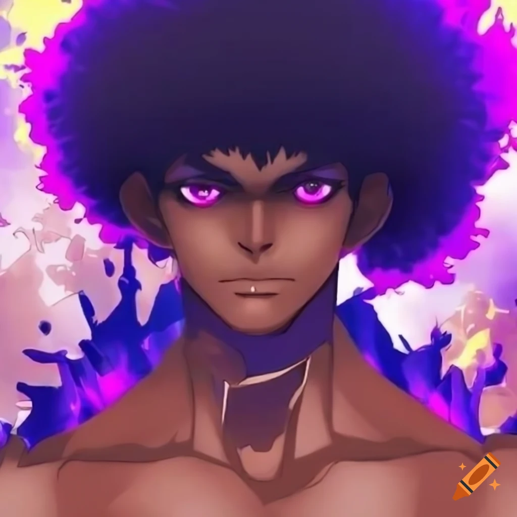 Black male character with afro as overpowering final boss in anime on ...