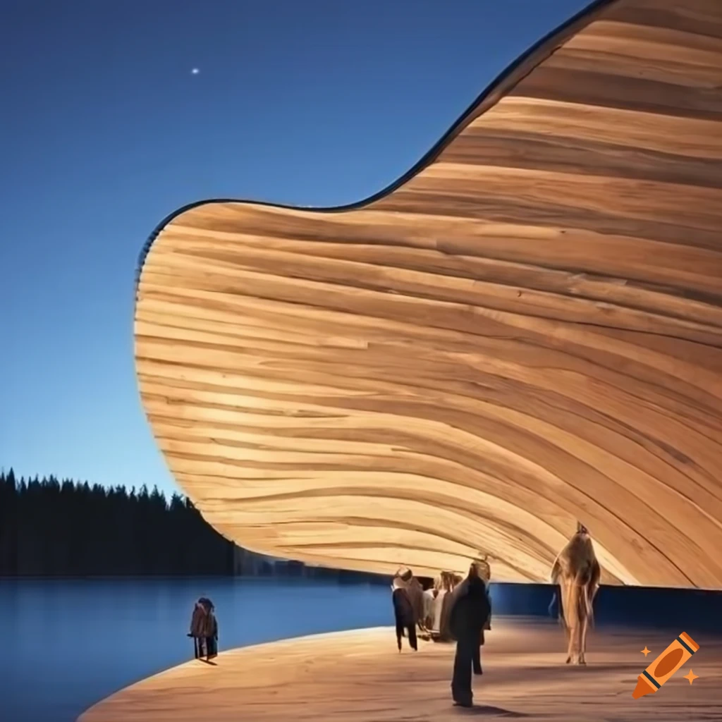 Curved wooden roof of a museum in Finland designed by Kengo Kuma and ...