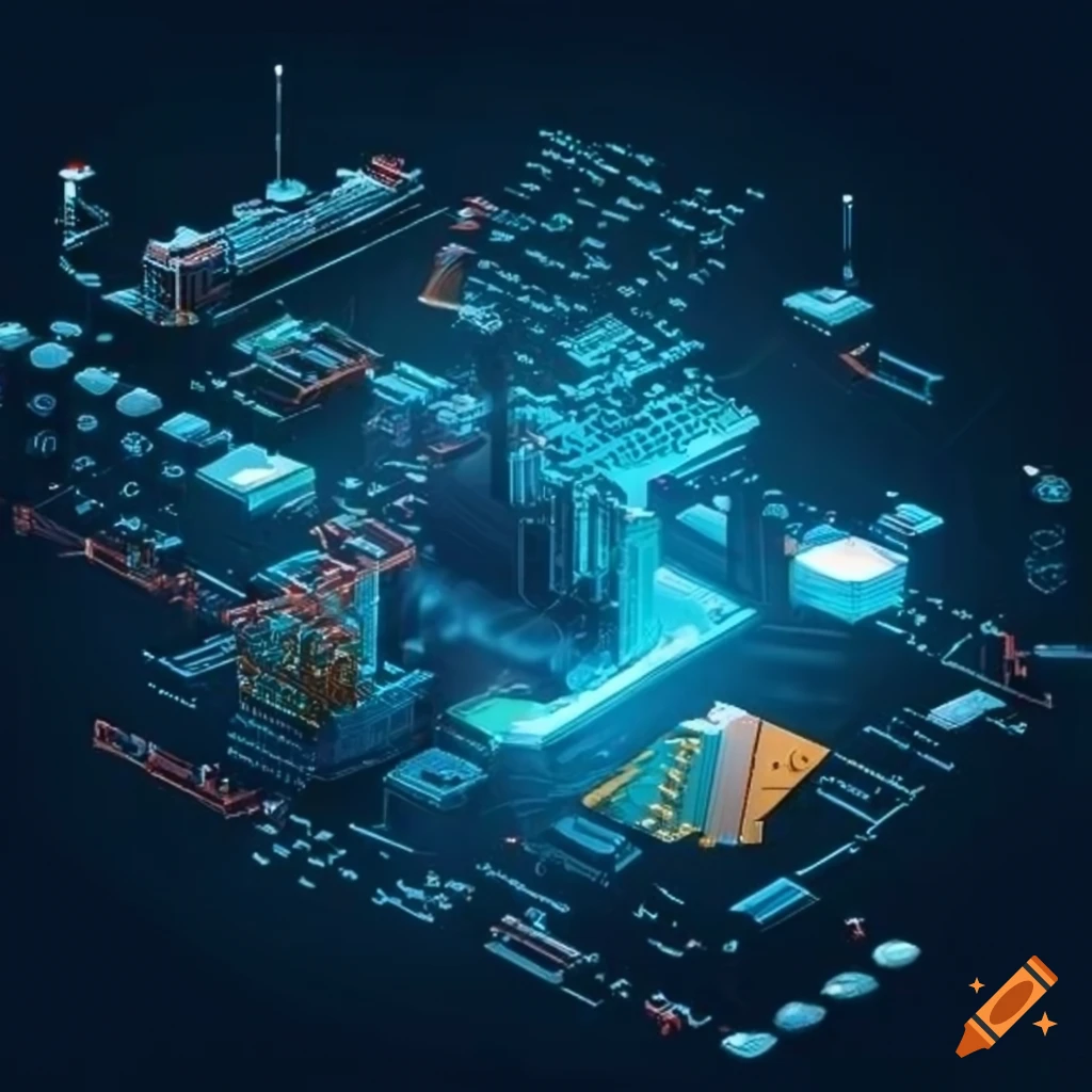 Detailed schematic of interconnected business departments on Craiyon