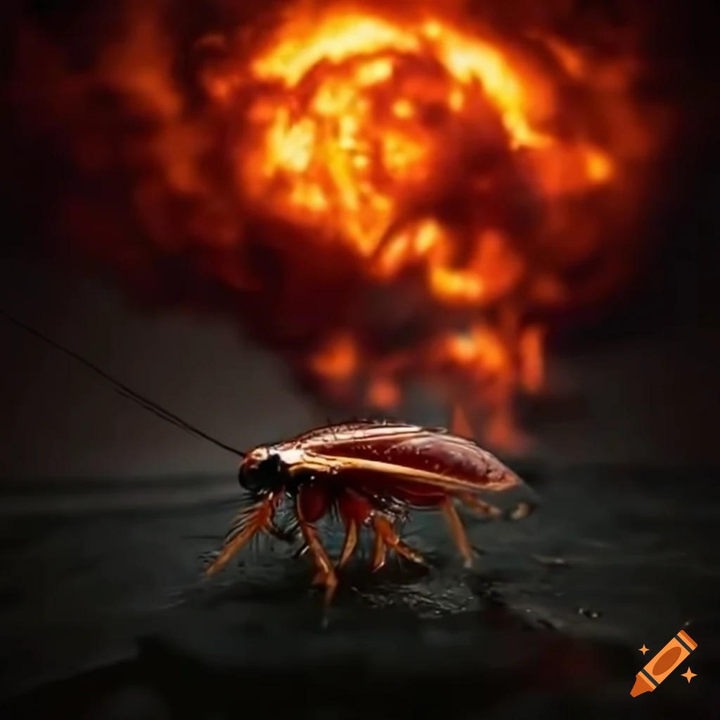 Cockroach with paw raised against a nuclear explosion on Craiyon