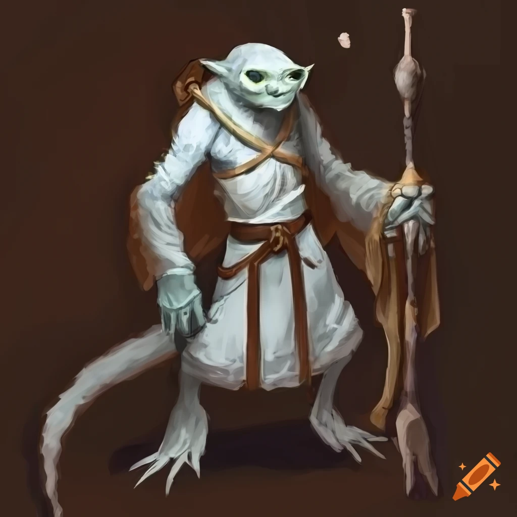 White grung in monk robes with a long lance on Craiyon