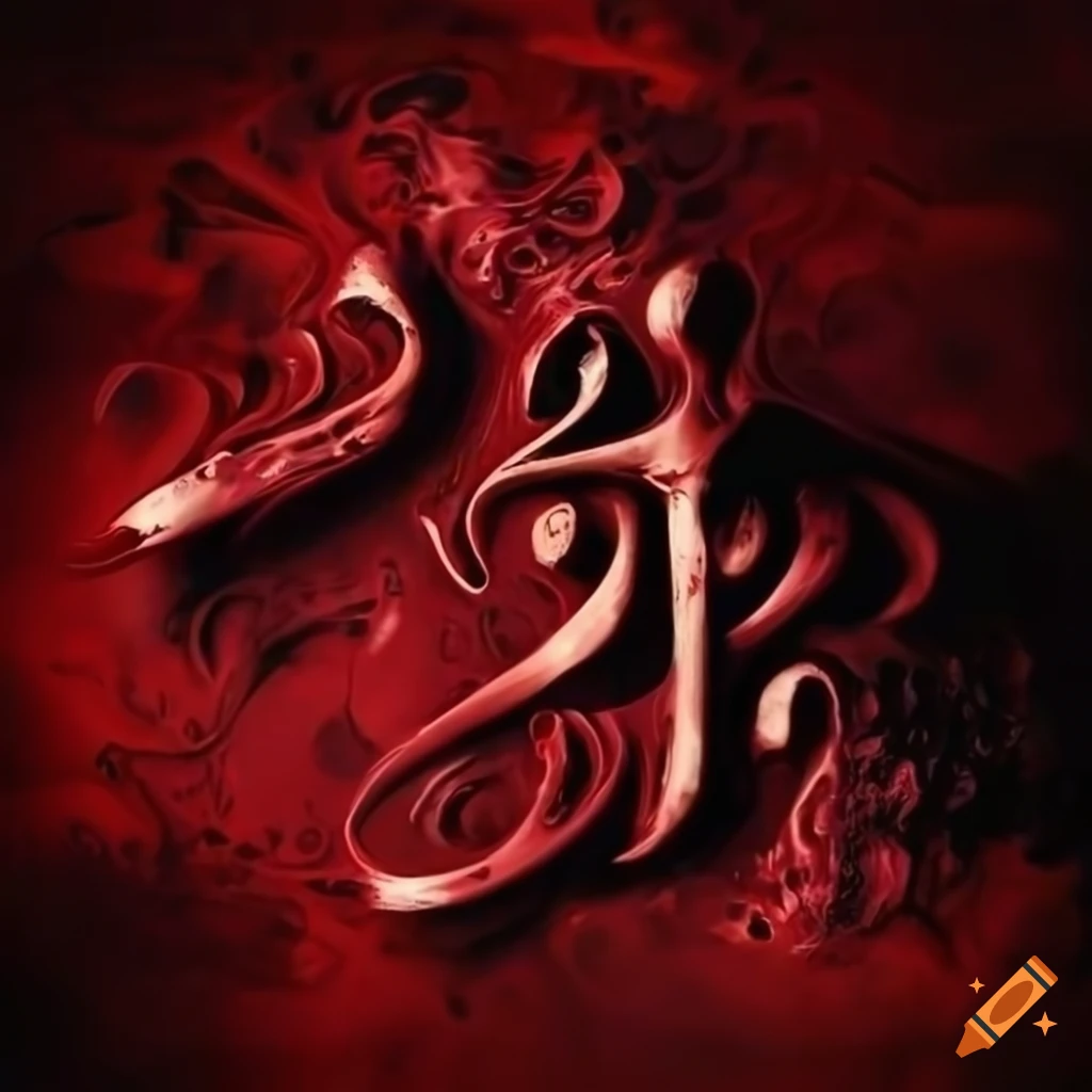 Gothic calligraphy with dark red liquid and bones in chiaroscuro style ...