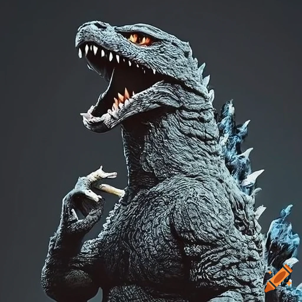Godzilla monster sitting and smoking a pipe in a peaceful moment on Craiyon