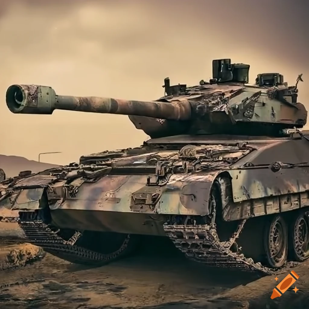 Armored military tank with distressed textures on Craiyon