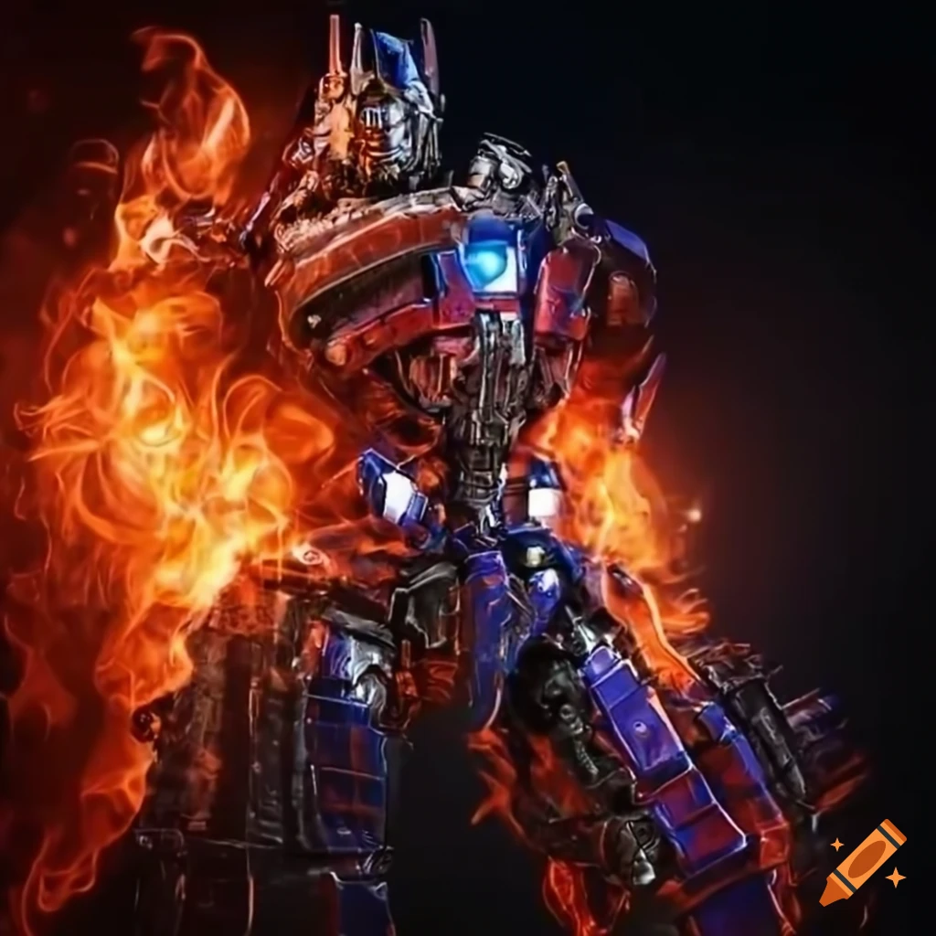 Lion with optimus prime amidst fire on Craiyon