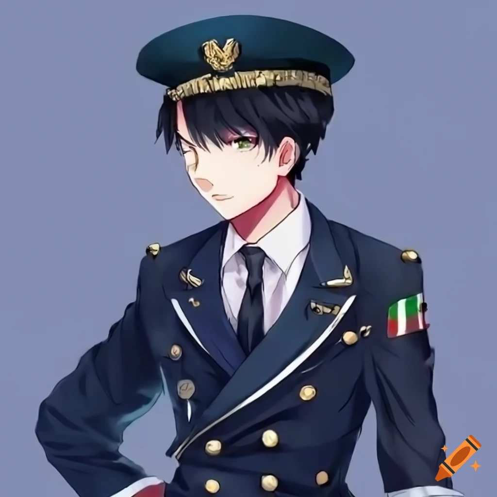 Black hair boy in italian navy uniform in anime style on Craiyon