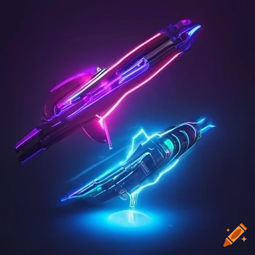 Spaceship in a laser battle with neon lights on Craiyon