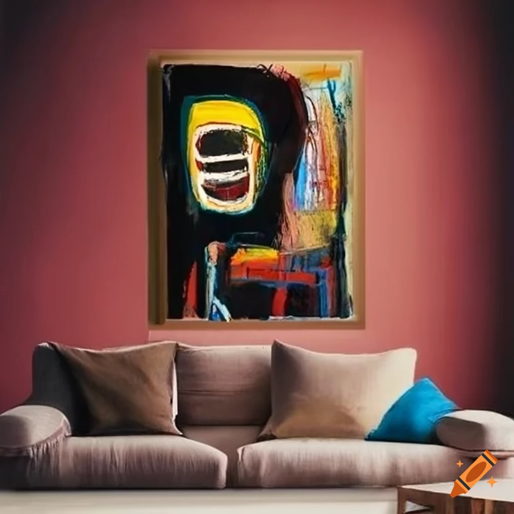 Basquiat abstract expressionism art in a modern interior on Craiyon
